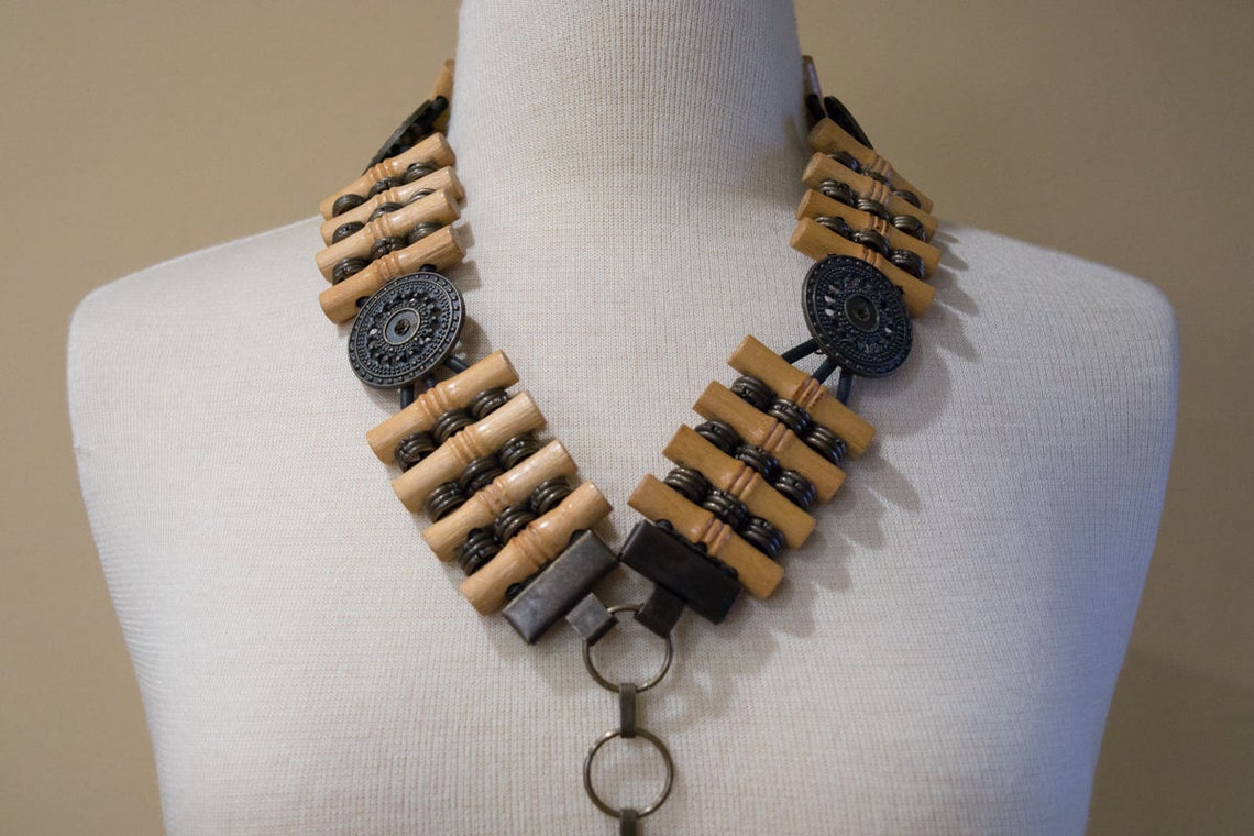 Boho Belt | Bohemian Chic Grooved Wood Studded Bronze Toned Medallion ...
