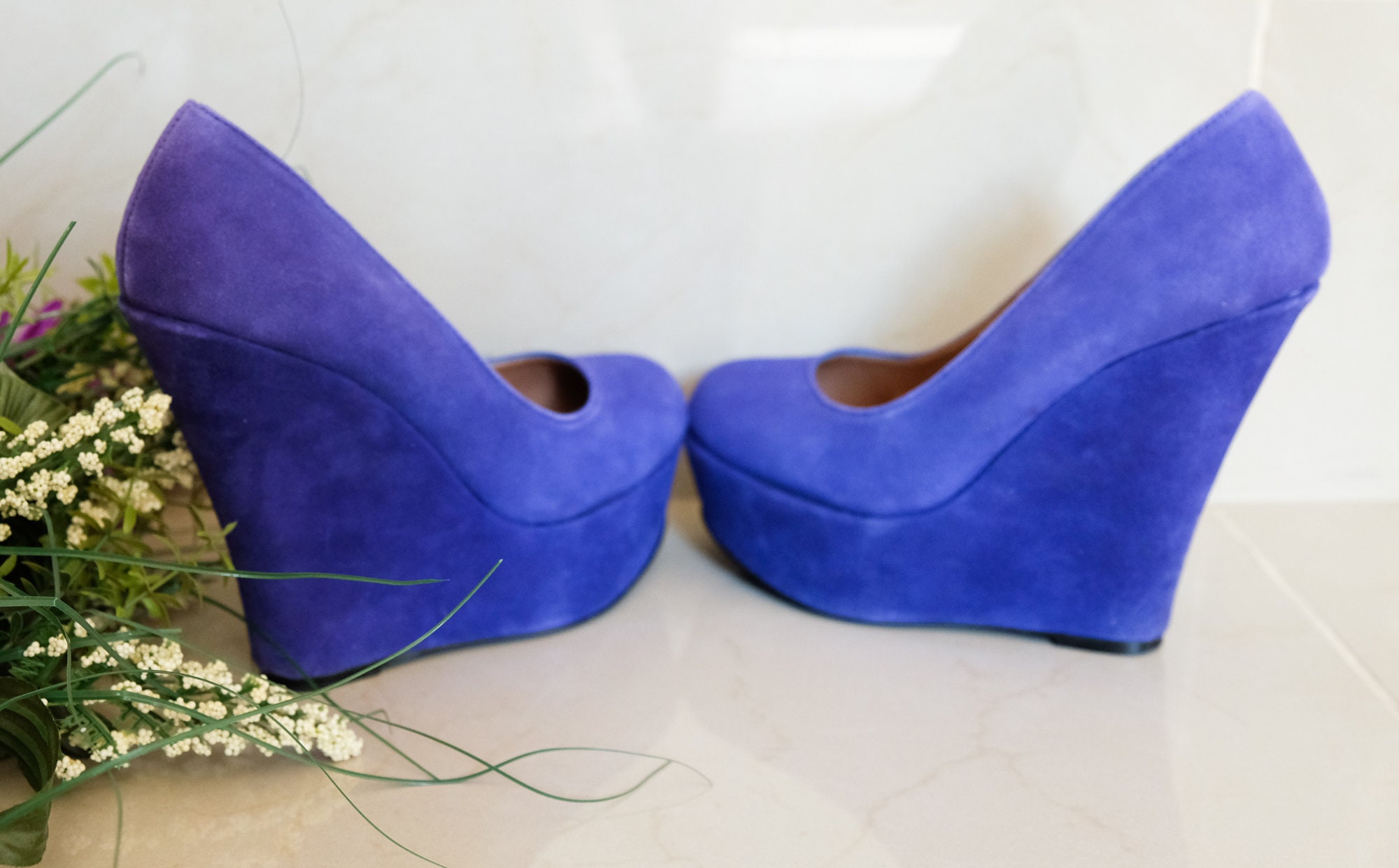 Suede Blue Women's Shoes Ultra High Platform Wedge Heel - Etsy