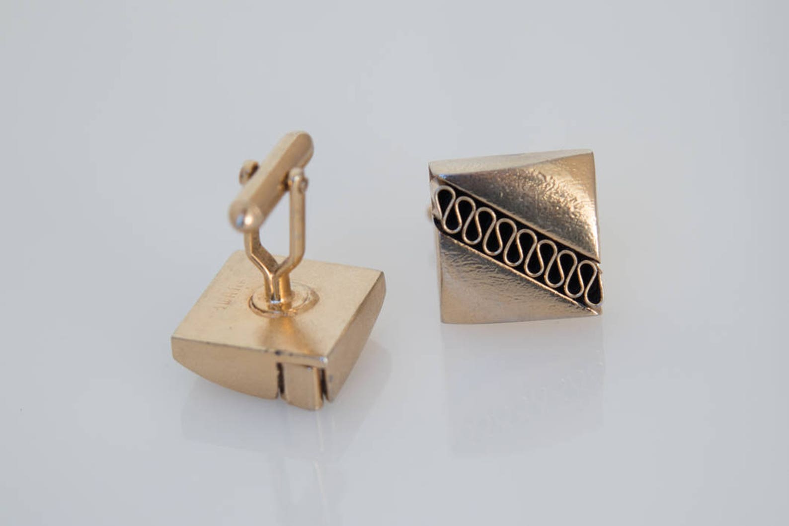 Large Square Cufflinks Gold Tone Vintage Classic French Style Formal ...