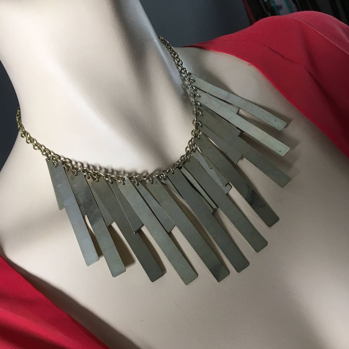 Dangle Drop Necklace Silver Bold Adjustable Collar Long Jewelry Unique ...