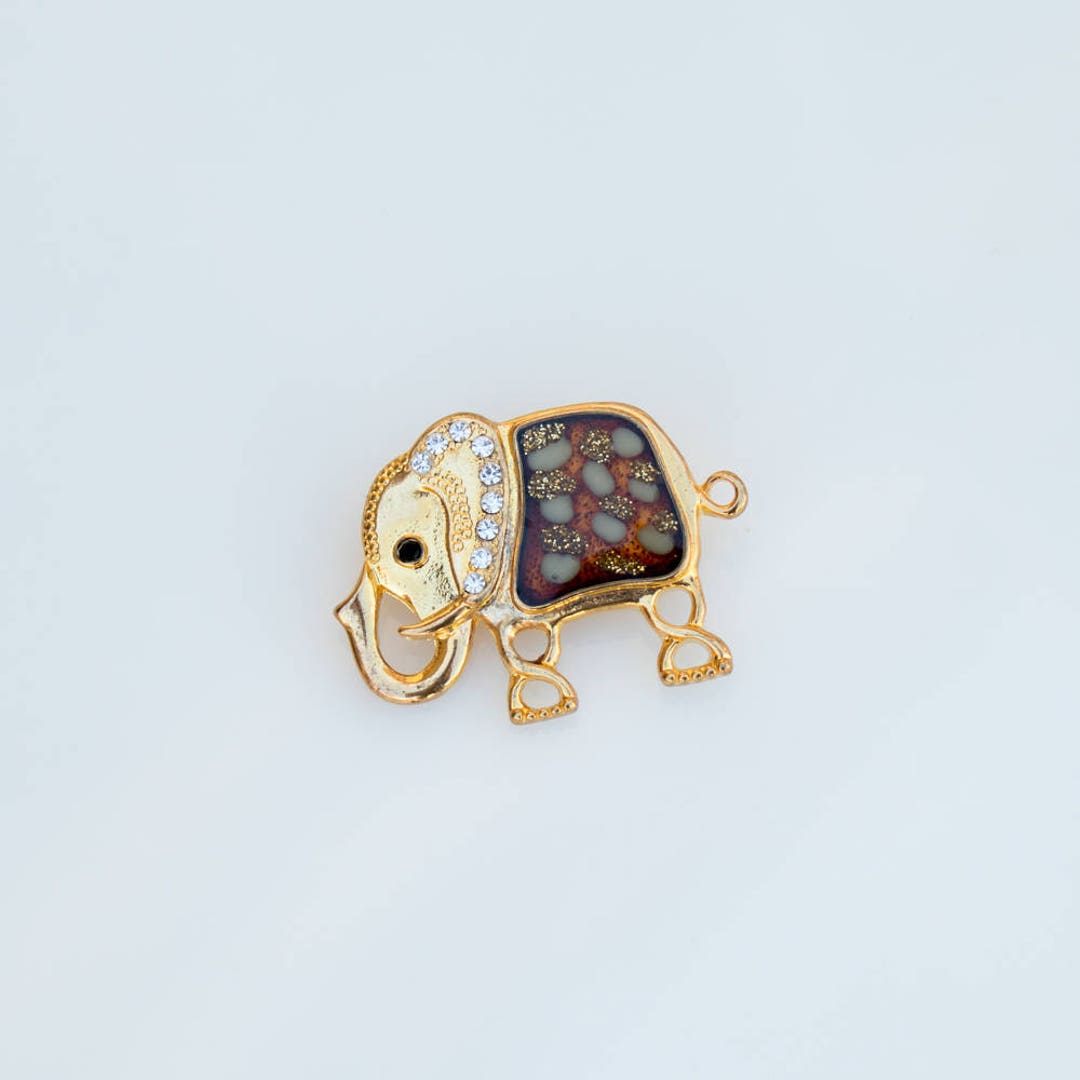 Good Luck Brooch Elephant Pin Meditation Yoga Gold Plated Inlay ...