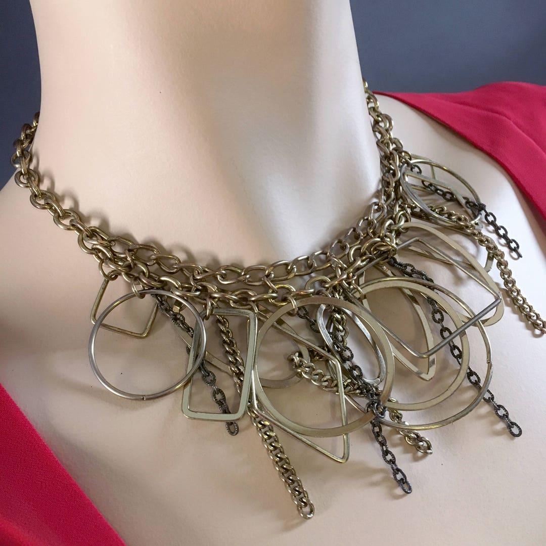 Large Abstract Necklace Geometric Shapes Vintage Adjustable Collar ...