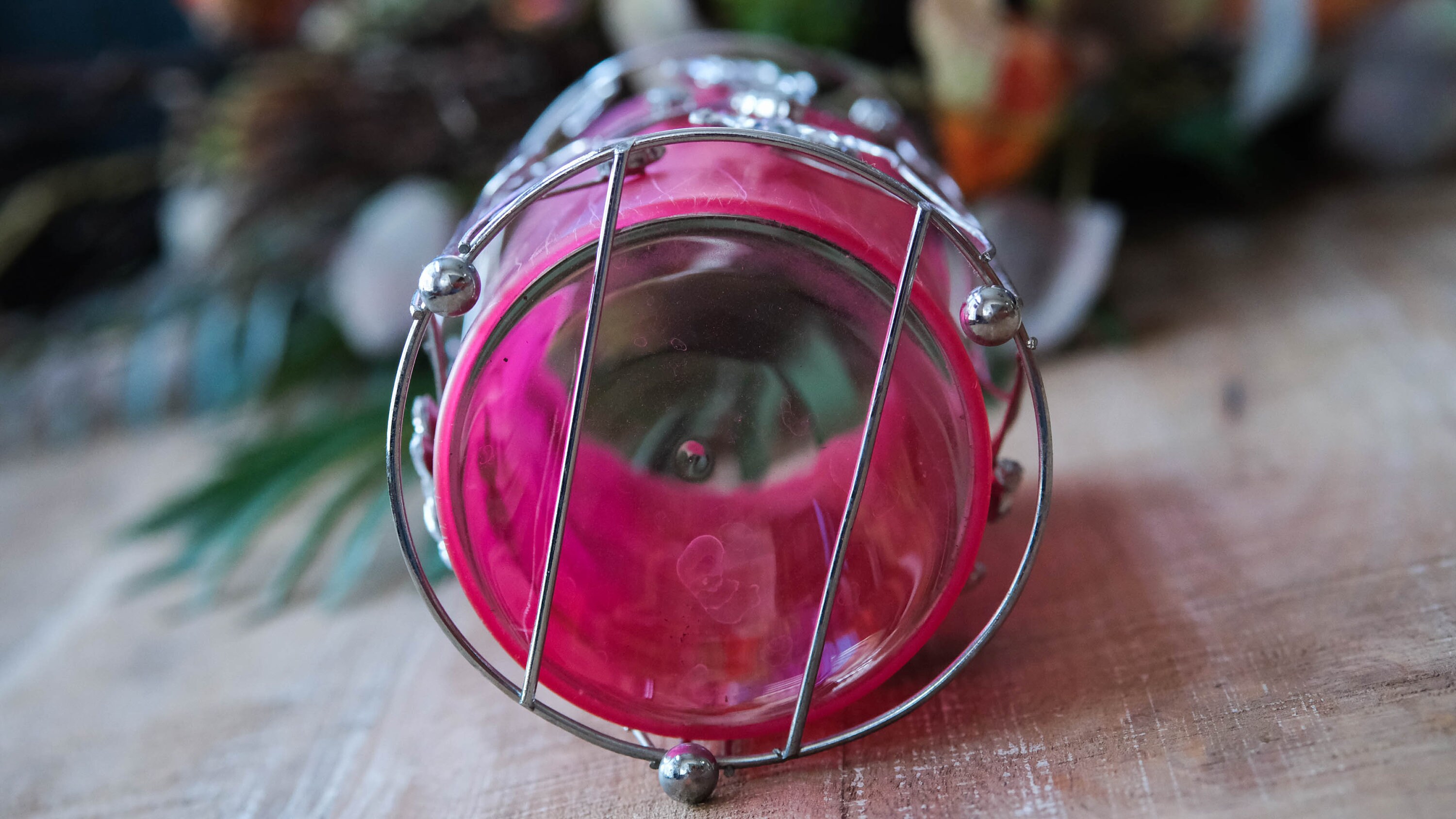 Pink Floral Vase Rhinestones Wire Casket Floral Pot Vintage Glass ...