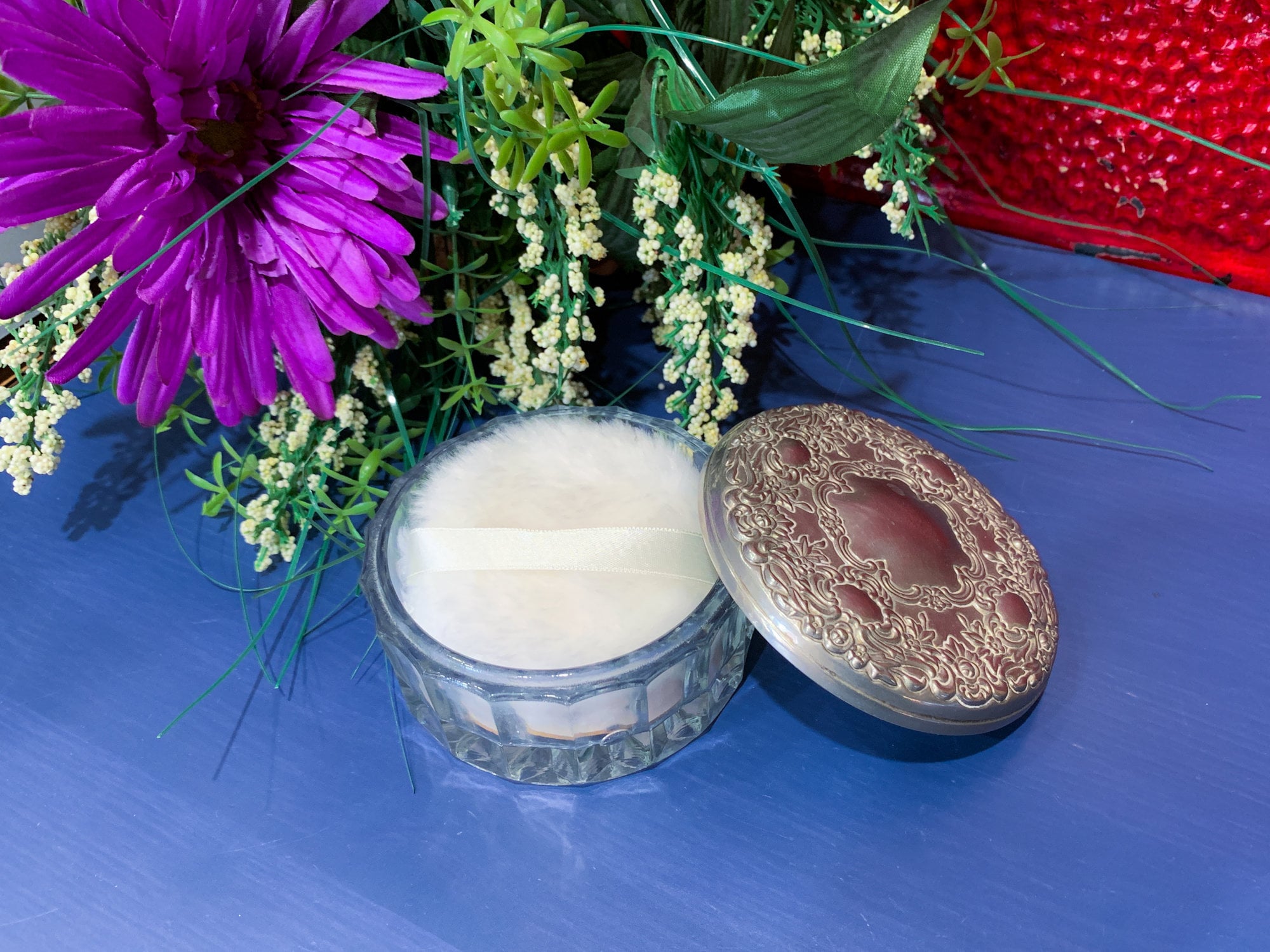 1960s Powder Jar Set Large Floral Lid Mirror Wedding Vanity | Etsy