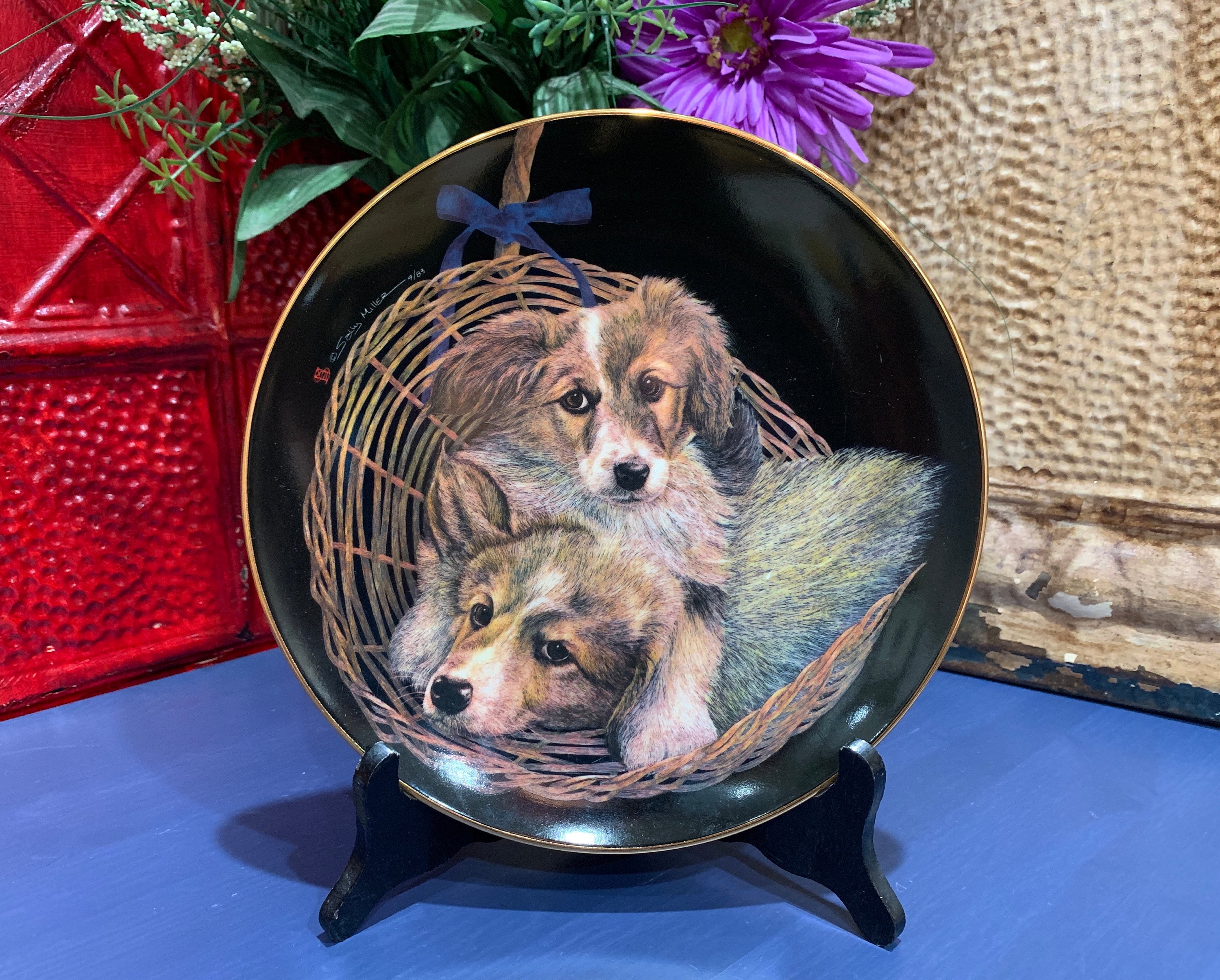 1980's Collectible Plate Puppies Portrait Decorative Wall Art Animal ...