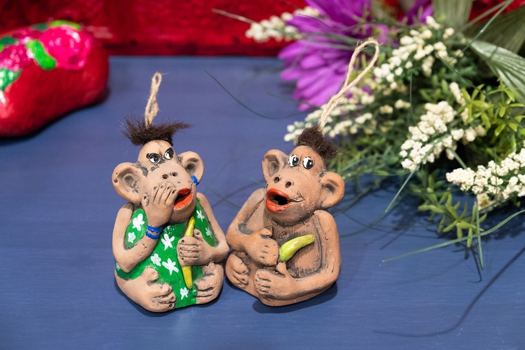 Monkey Bell Set of Male Female Couple Gift Ornament Tree Hanging ...