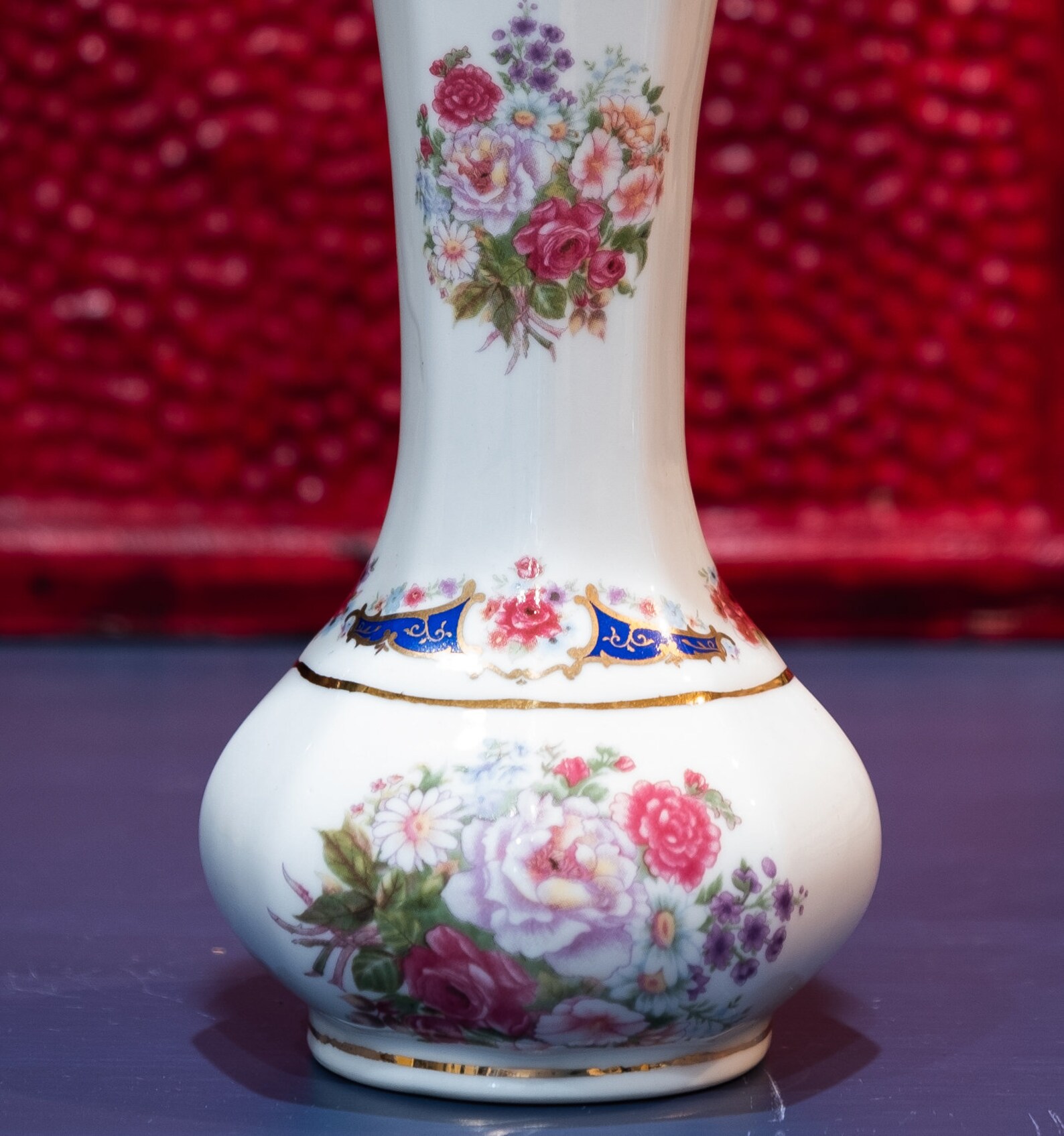 White Flower Vase Porcelain Gold- Rimmed Fluted Neck Floral Art Vintage ...