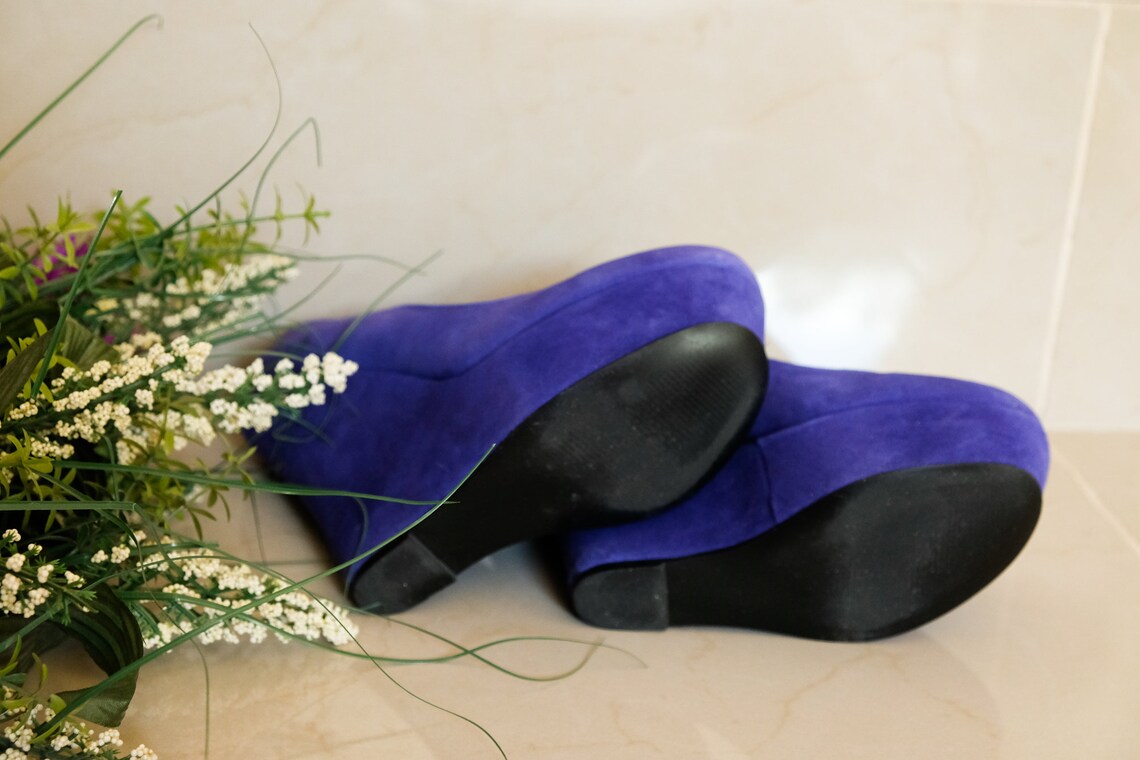 Suede Blue Women's Shoes Ultra High Platform Wedge Heel | Etsy