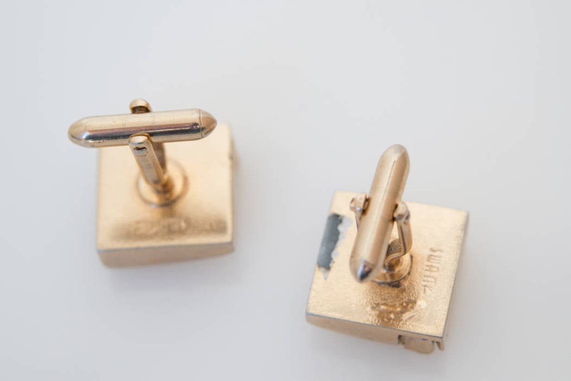 Large Square Cufflinks Gold Tone Vintage Classic French Style Formal ...