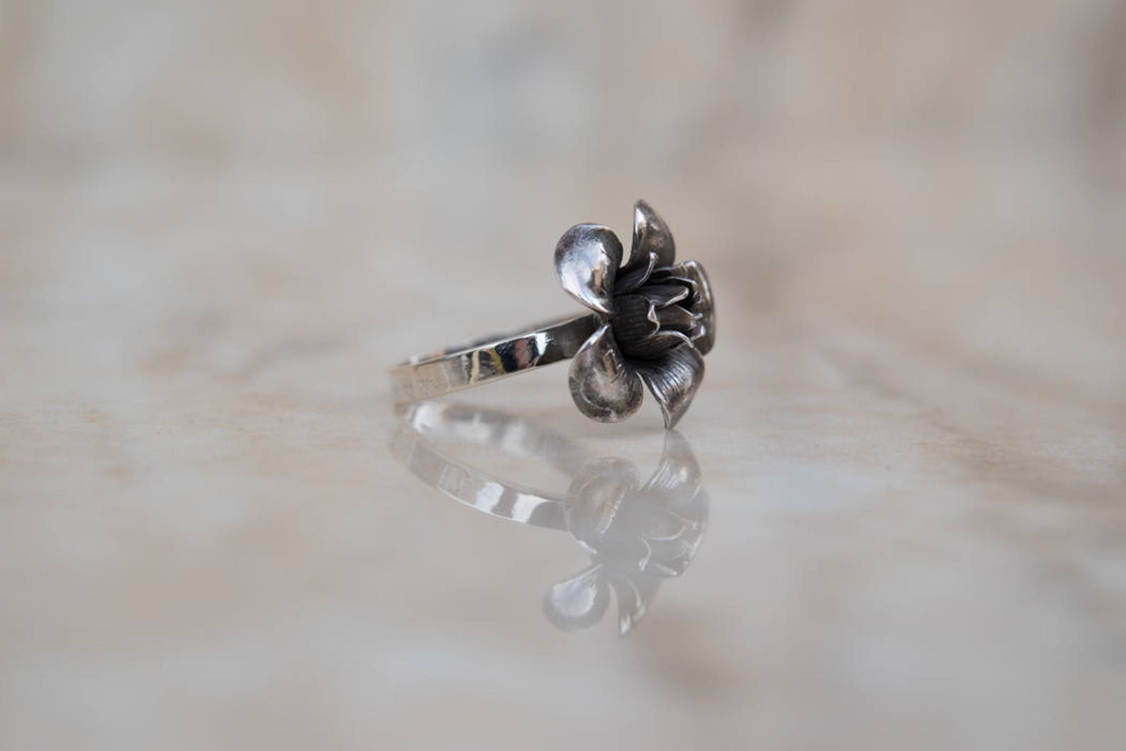 Sterling Flower Ring Floral Design Handmade Lady Ring Classic Gift for ...