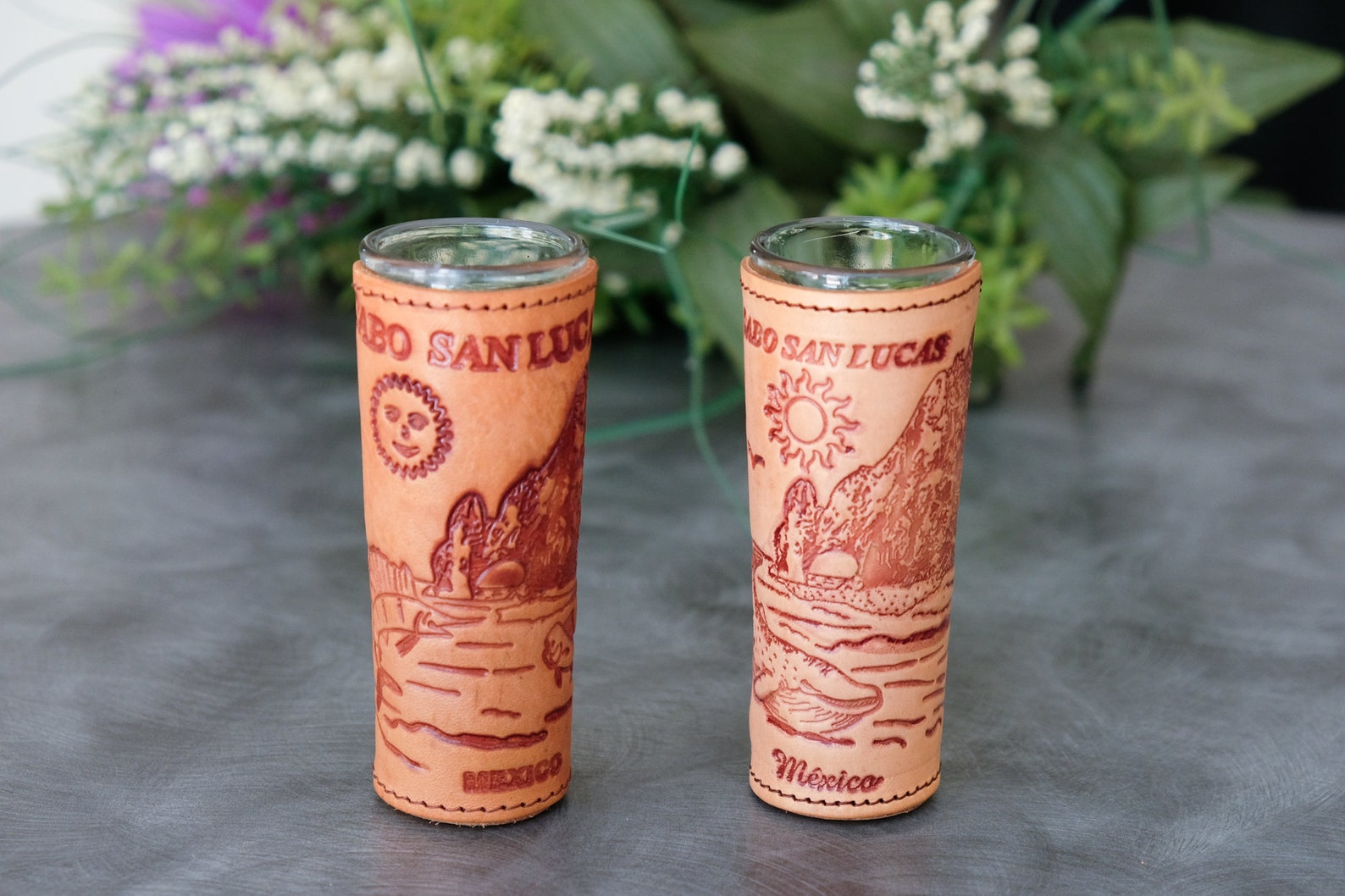 Tequila Glass Set of 2 Natural Leather Handmade Double Shot - Etsy