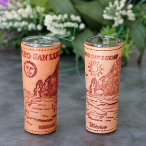 Tequila Glass Set of 2 Natural Leather Handmade Double Shot Bar Liquor ...