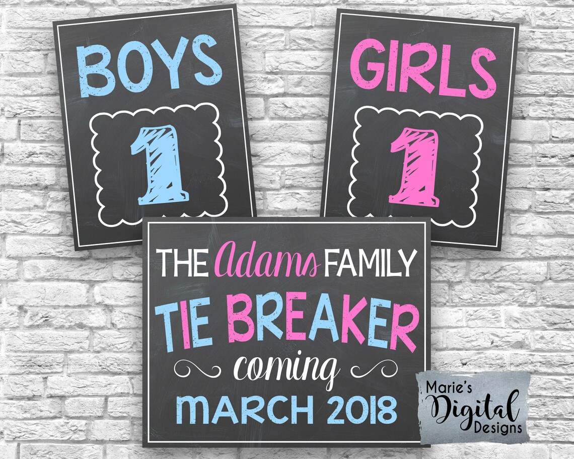 PRINTABLE Personalized Tie Breaker Baby #3 Chalkboard Pregnancy Baby ...