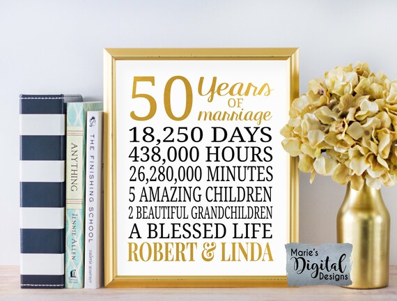 Druckbare personalisierte 50 Jahre Ehe Wandkunst / Weißgold | Etsy