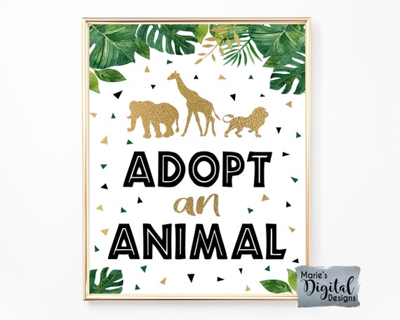 INSTANT DOWNLOAD Adopt an Animal Printable Birthday Sign | Etsy