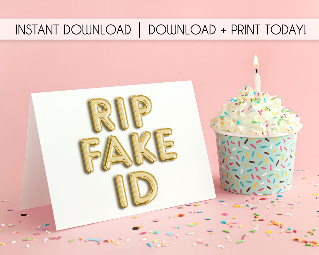 INSTANT Download | RIP Fake ID | Printable Birthday Card | Gold Foil ...