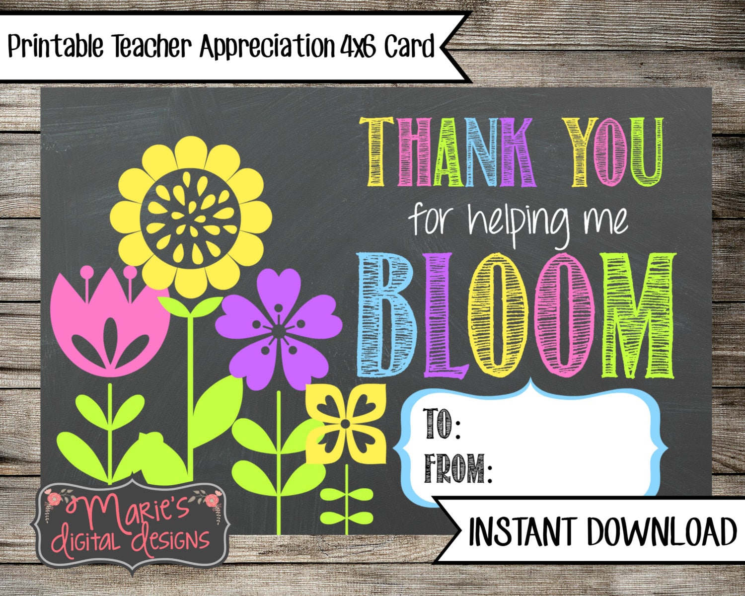 Teacher Appreciation Card Thank You For Helping Me To Grow Card Flower ...