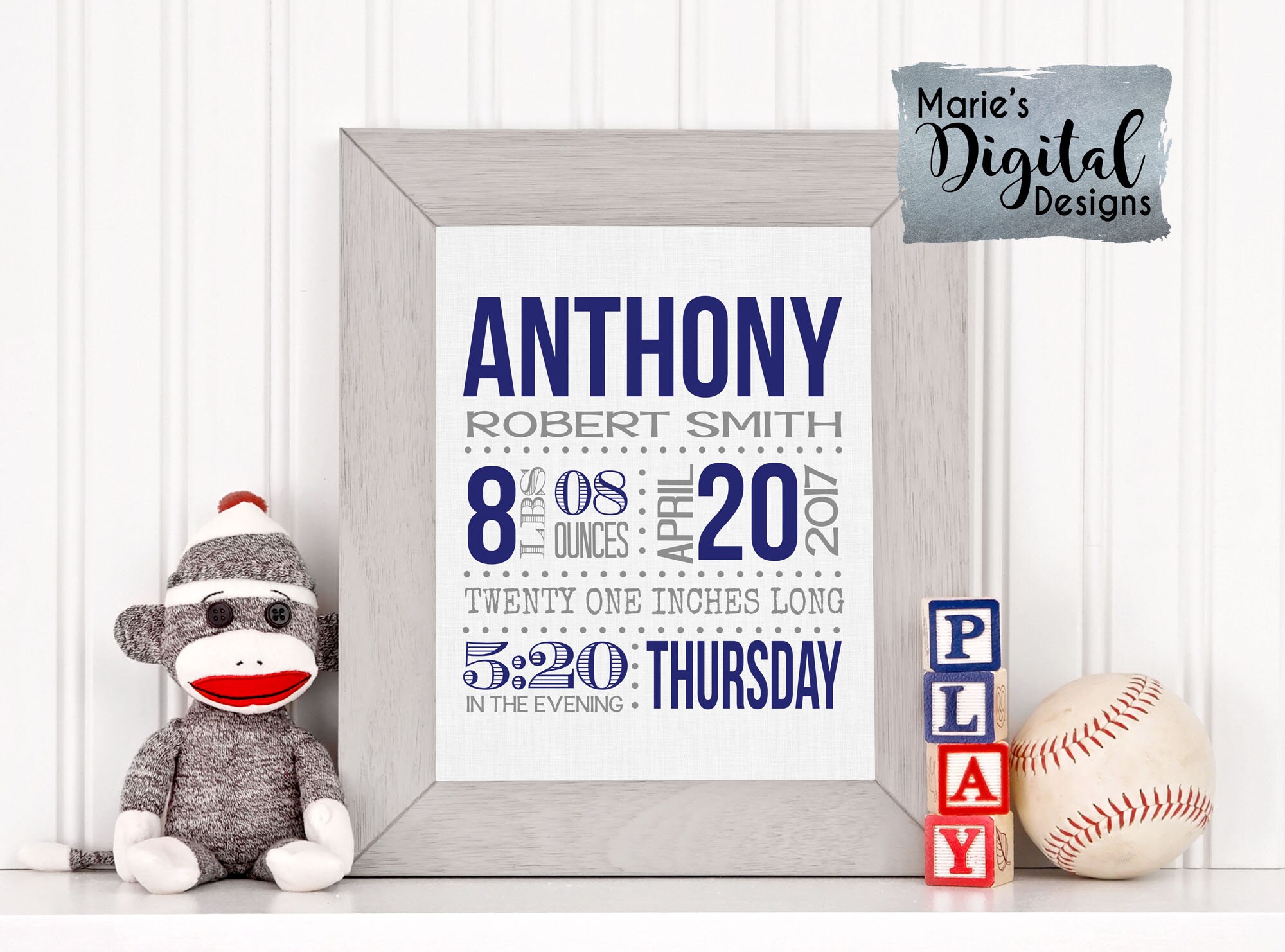 Digital Prints Art & Collectibles Baby Birth Info Sign Printable Baby ...