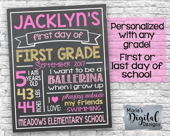 PRINTABLE Personalized First OR Last Day of School | Etsy