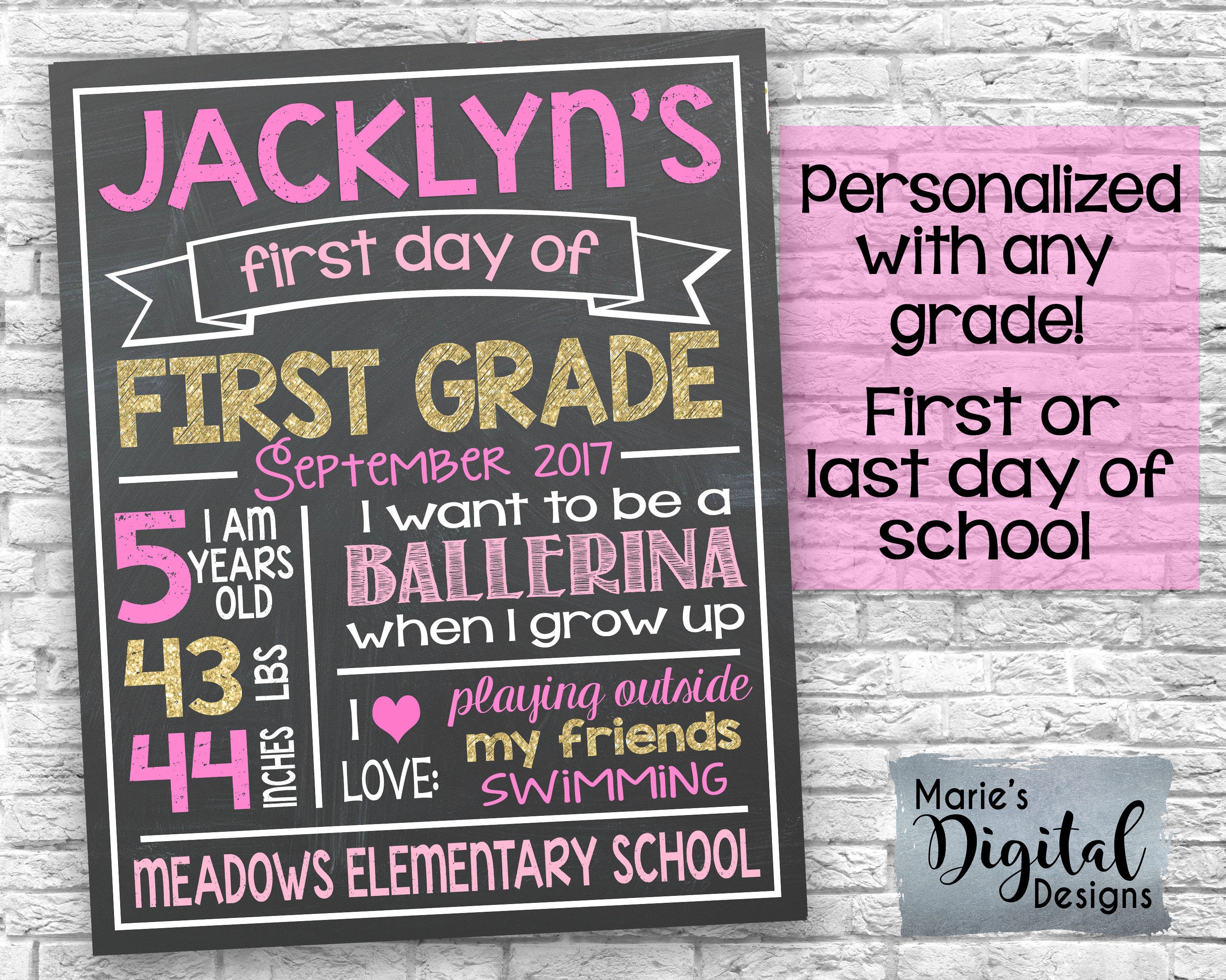 PRINTABLE Personalized First OR Last Day of School | Etsy