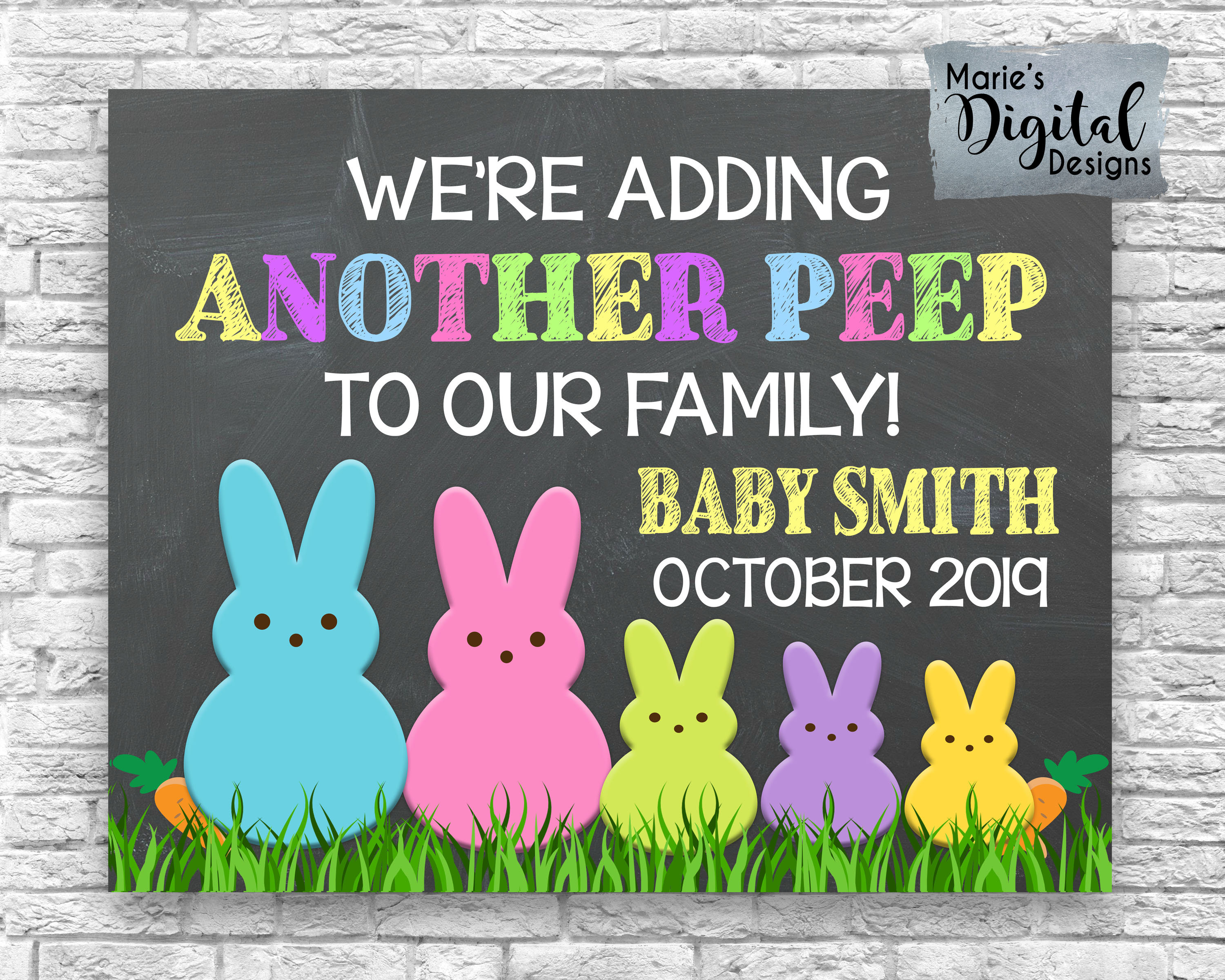 PRINTABLE We're Adding Another Peep to Our Family! Chalkboard Easter ...