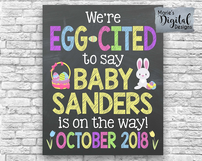 PRINTABLE We're Egg-cited to Say Baby on the Way Chalkboard Easter ...