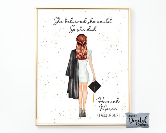Custom Graduation Portrait PRINTABLE Personalized Grad Gift | Etsy
