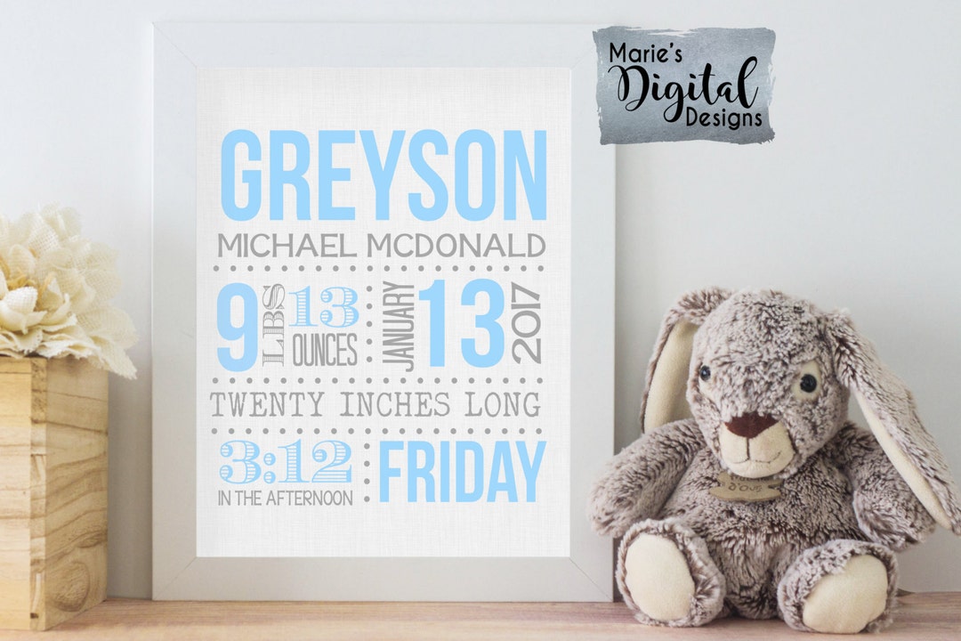 PRINTABLE - Birth Stats Wall Art / Nursery / Birth Announcement ...