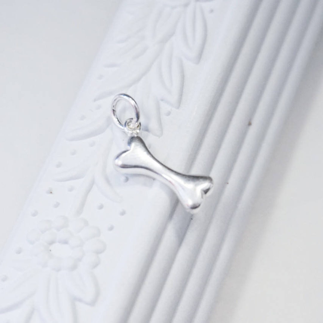 Sterling Silver Dog Bone Charm - Dog Bone Pendant, Small Silver 3D Bone ...