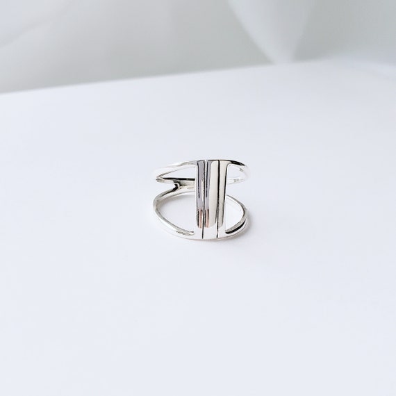 Sterling Silver Vertical Bar Ring 925 Silver Line Ring Chunky Statement Ring Unique Silver Band Silver Rectangle Ring Etsy
