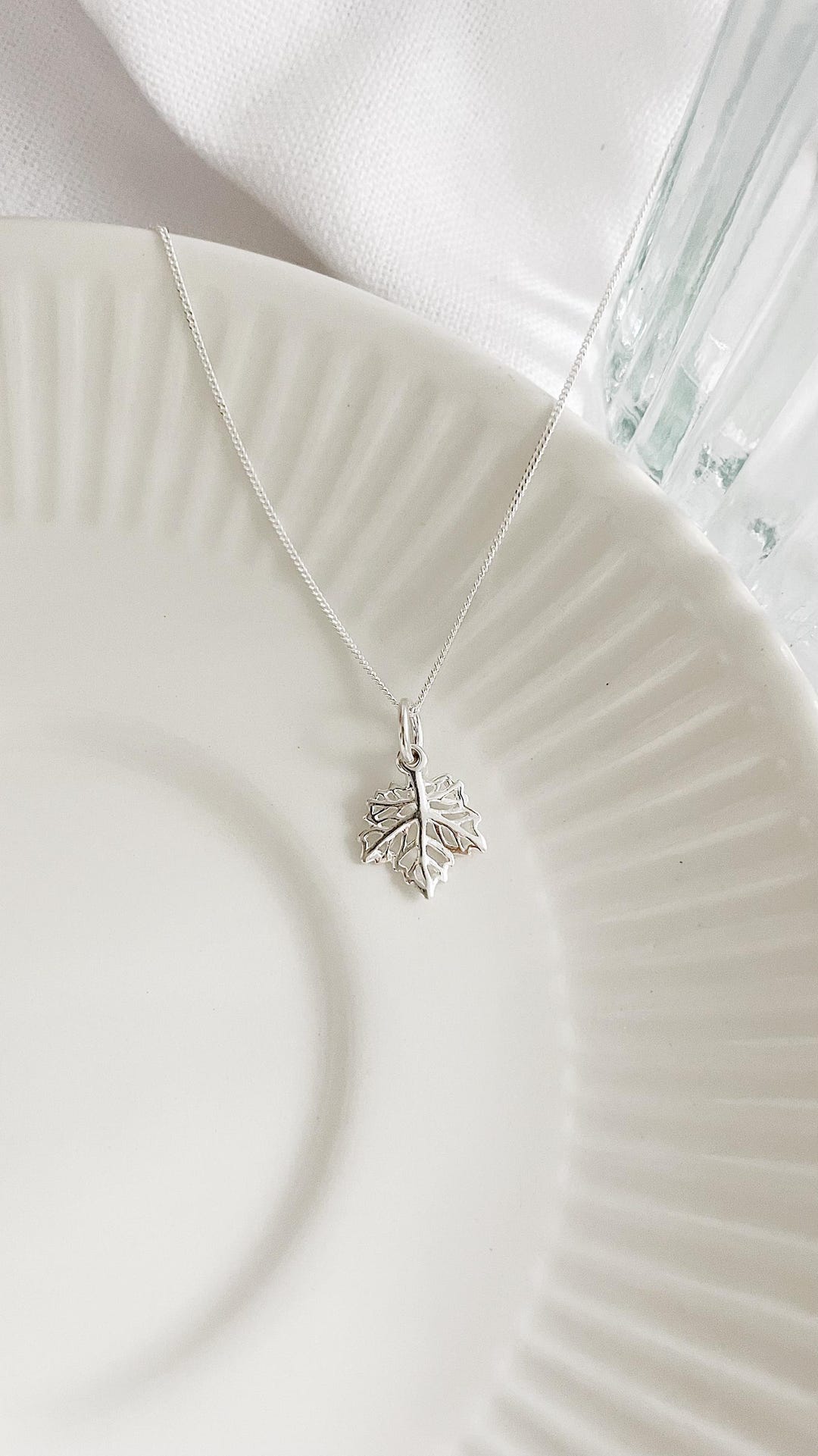 Silver Maple Leaf Necklace - 925 Sterling Silver, Minimalist Maple ...