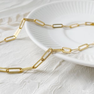 18k Gold Vermeil Paper Clip Chain - Flat Link - Gold Paperclip Necklace ...