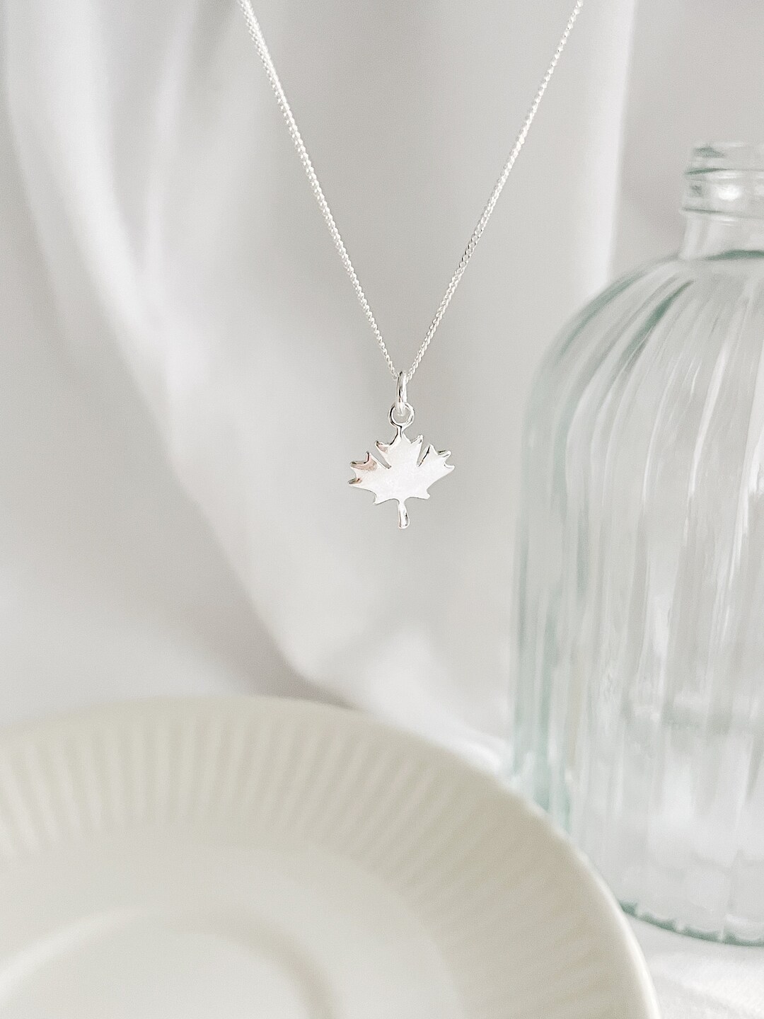 Silver Maple Leaf Necklace 925 Sterling Silver, Minimalist Maple ...