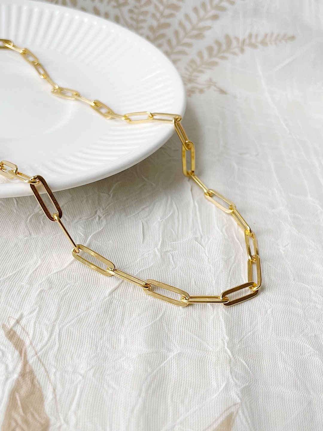 18k Gold Vermeil Paper Clip Chain - Flat Link - Gold Paperclip Necklace ...