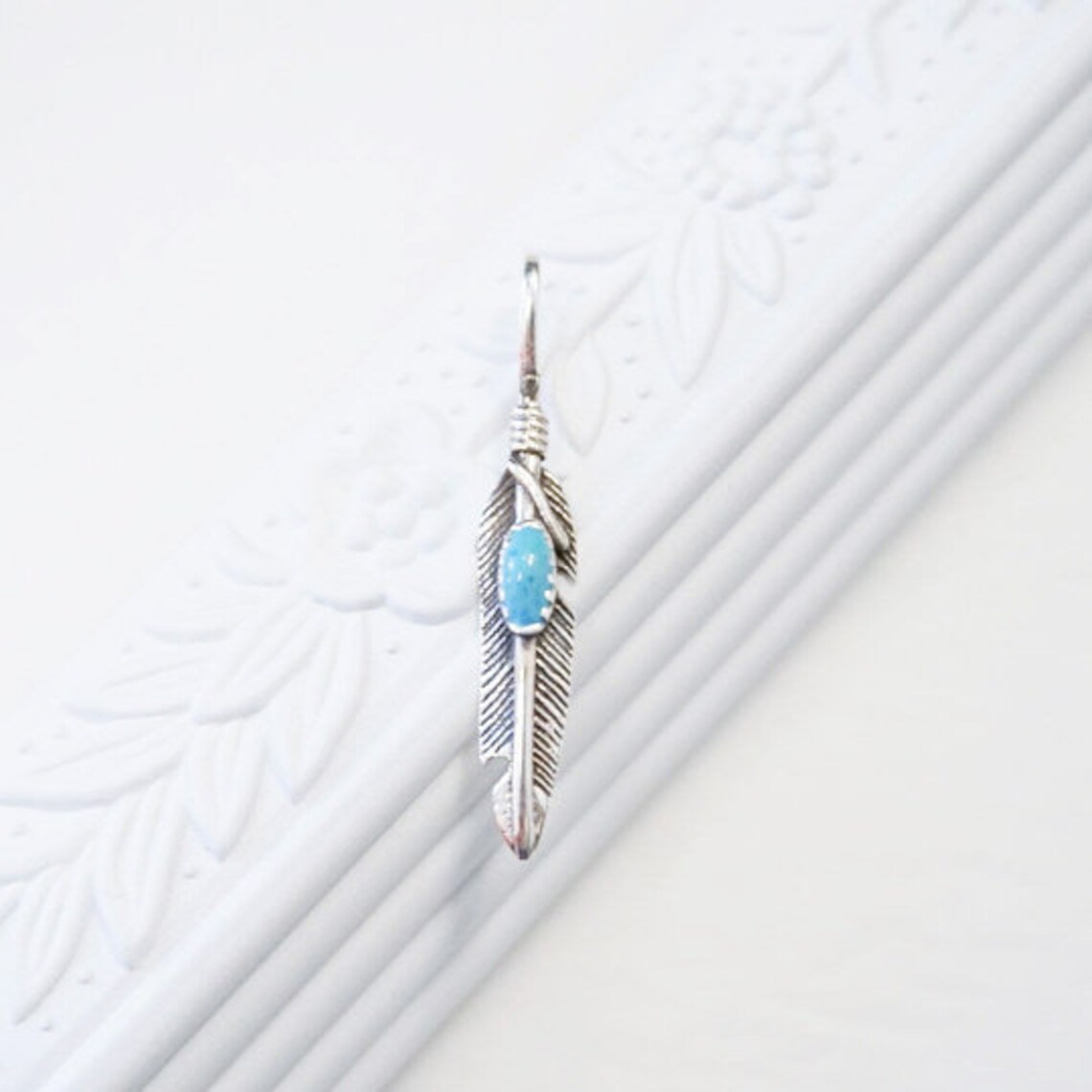 Native Inspired Turquoise Feather Pendant - Etsy