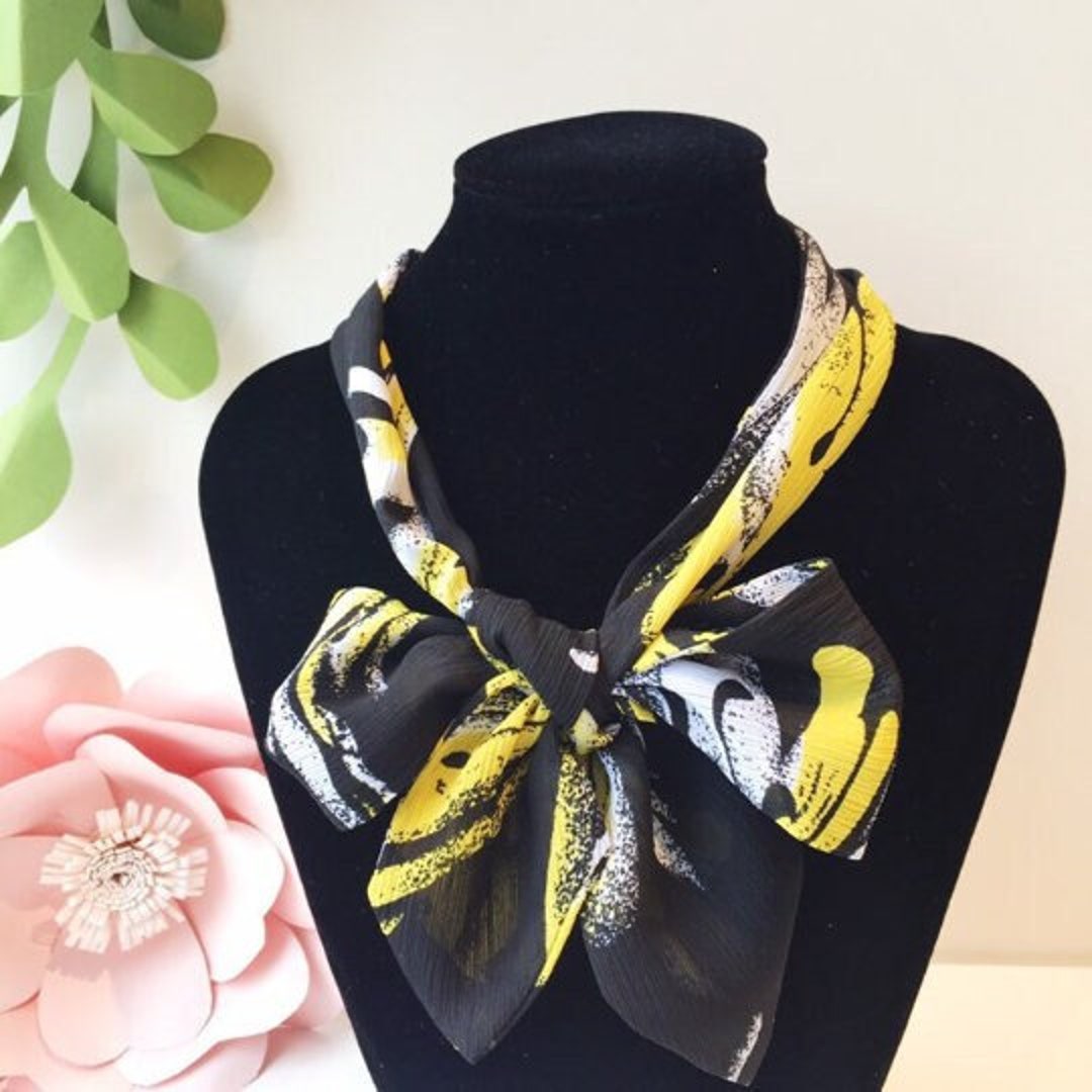 Black & Yellow Abstract Silk Scarf Long Thin Skinny Scarf, Hair ...
