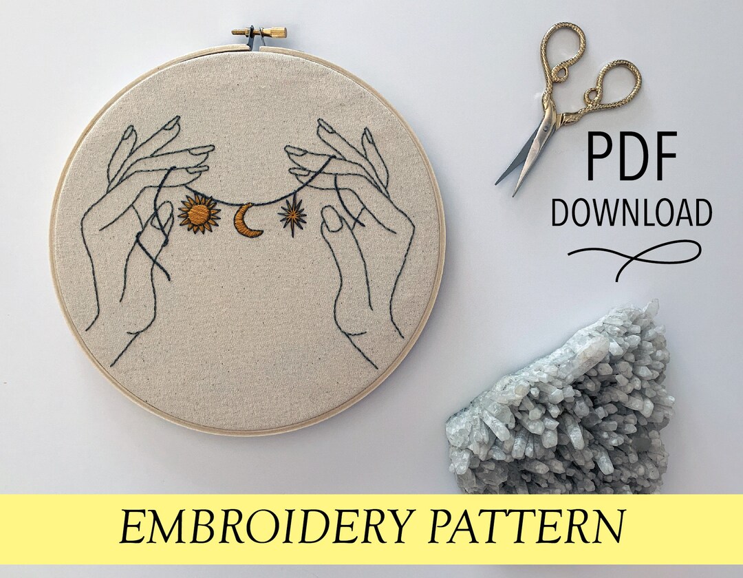 Space Charms Celestial Pattern Hand Embroidery Modern Embroidery Guide ...