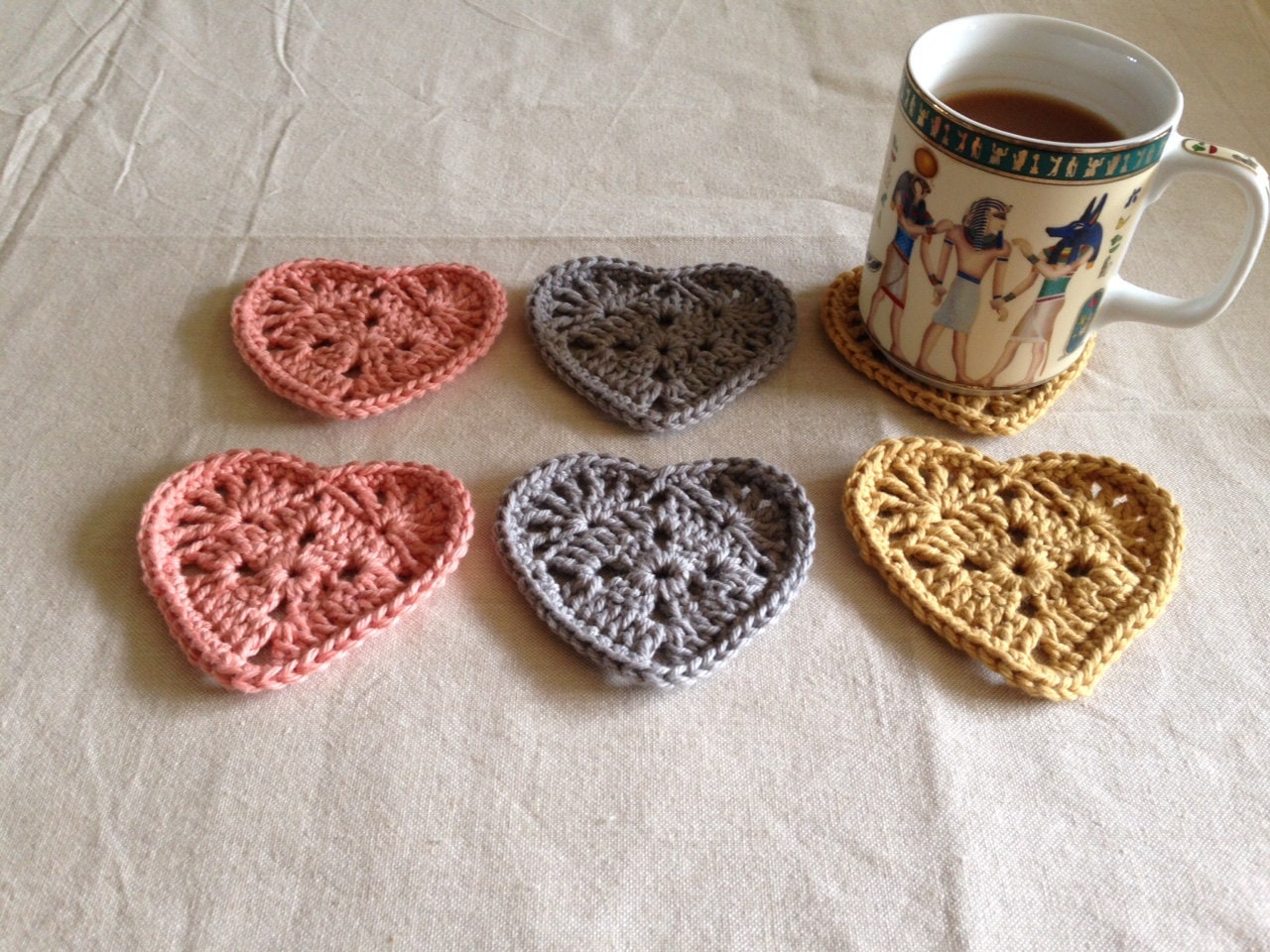 Crochet Heart Shaped Coasters. Six Handmade Heart Shaped - Etsy Denmark