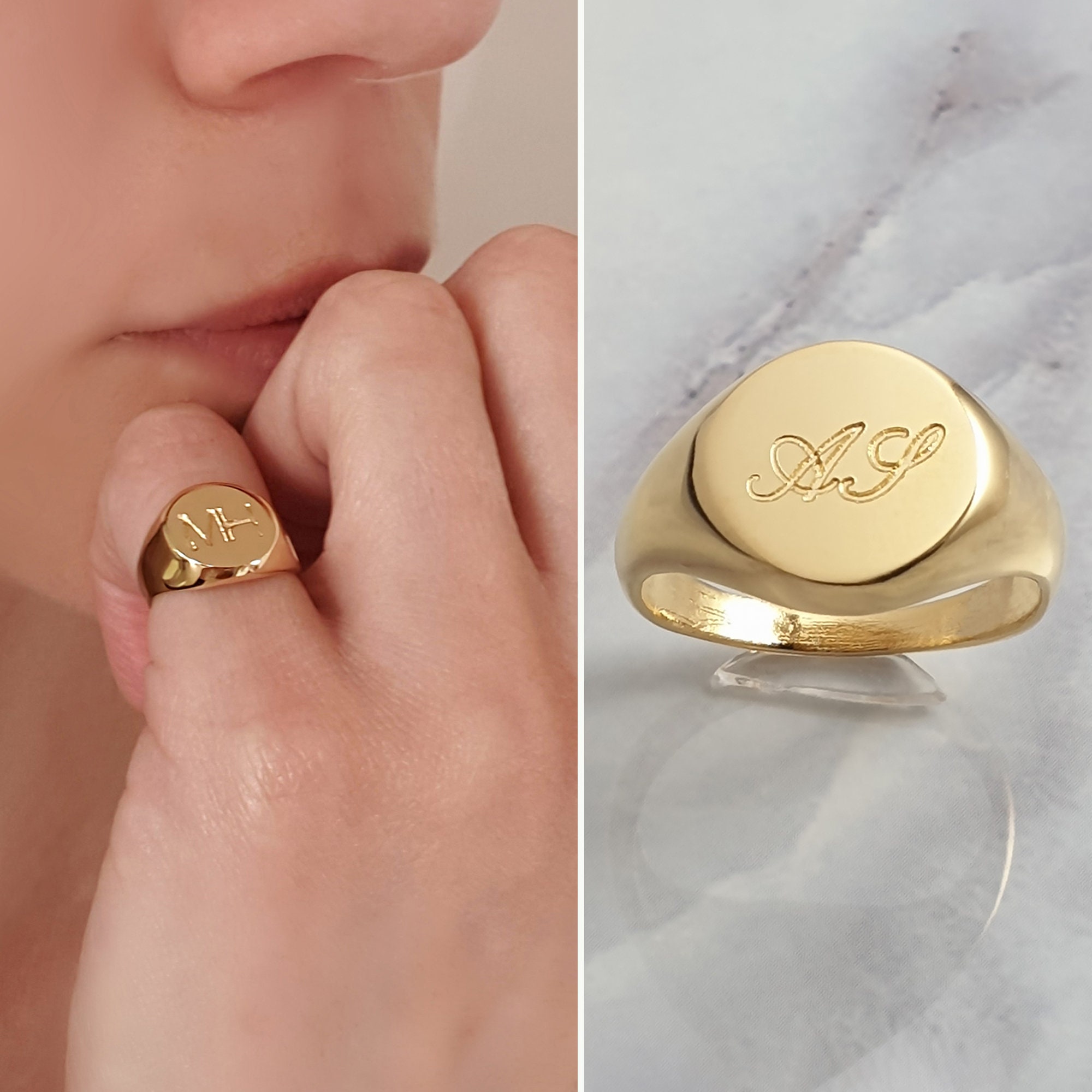 Pinky ring for women engraved with initial letters Custom | Etsy