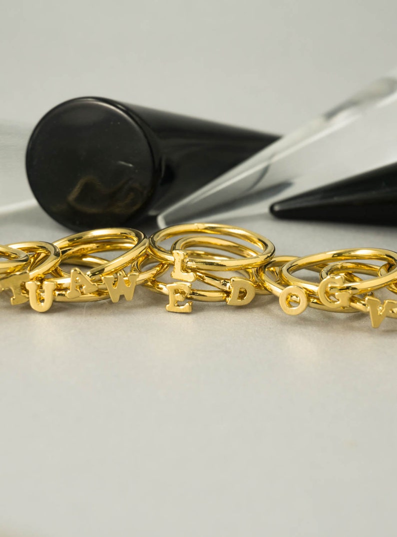 Gold Letter Ring Pesonalized Stackable Initial Ring Custom | Etsy