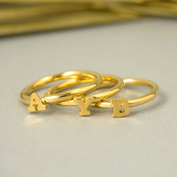 Gold Letter Ring Pesonalized Stackable Initial Ring Custom | Etsy
