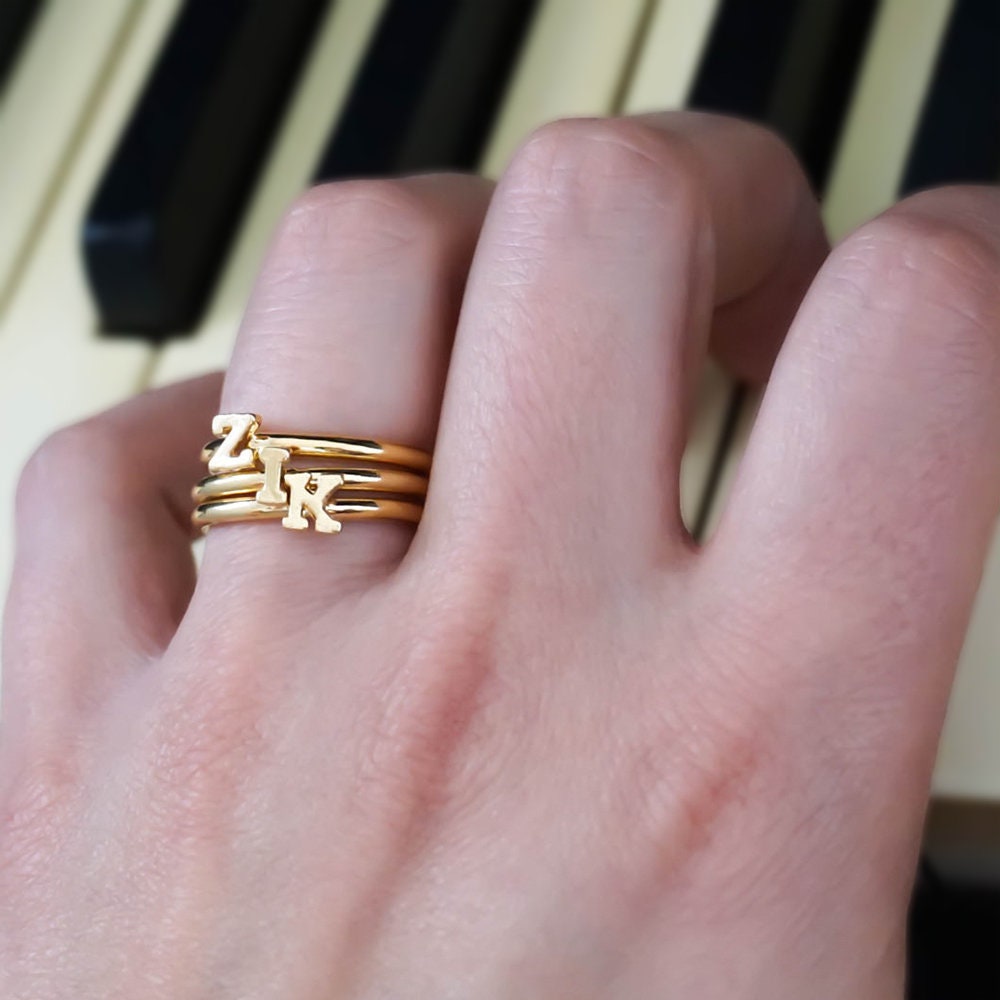 Gold Letter Ring Pesonalized Stackable Initial Ring Custom | Etsy
