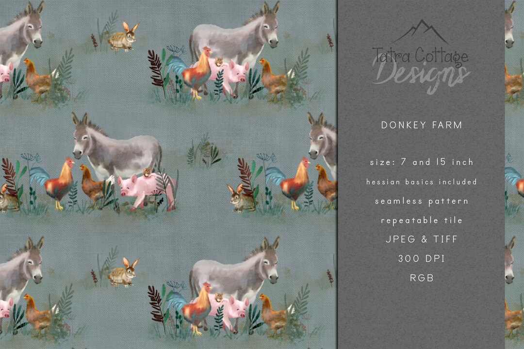 Farm Seamless Pattern, Animals Seamless File Repeat, Donkey Chicken Pig ...