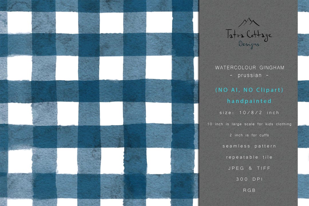 Prussian Blue Gingham Fabric Pattern: Watercolor Check Design ...