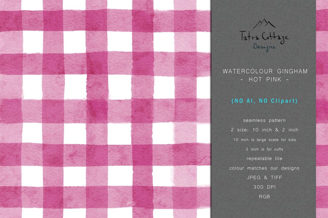 Fuchsia Pink Watercolor Gingham Pattern: Seamless Check Design (digital ...
