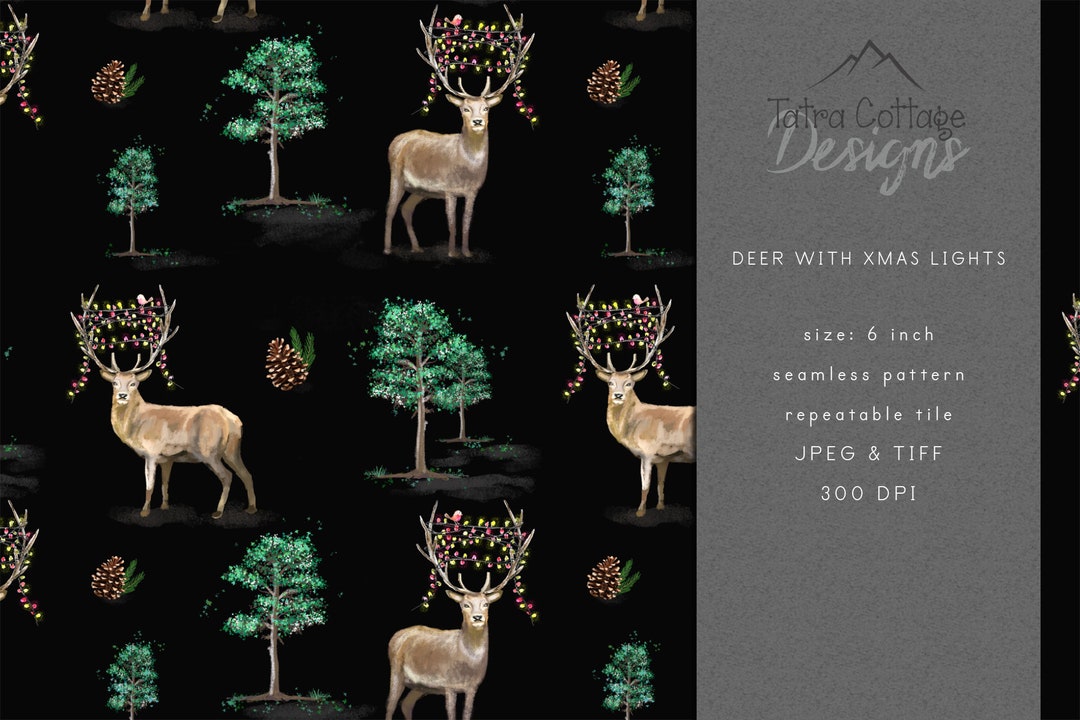 Christmas Deer Seamless Pattern, Christmas Surface Pattern, Fabric ...