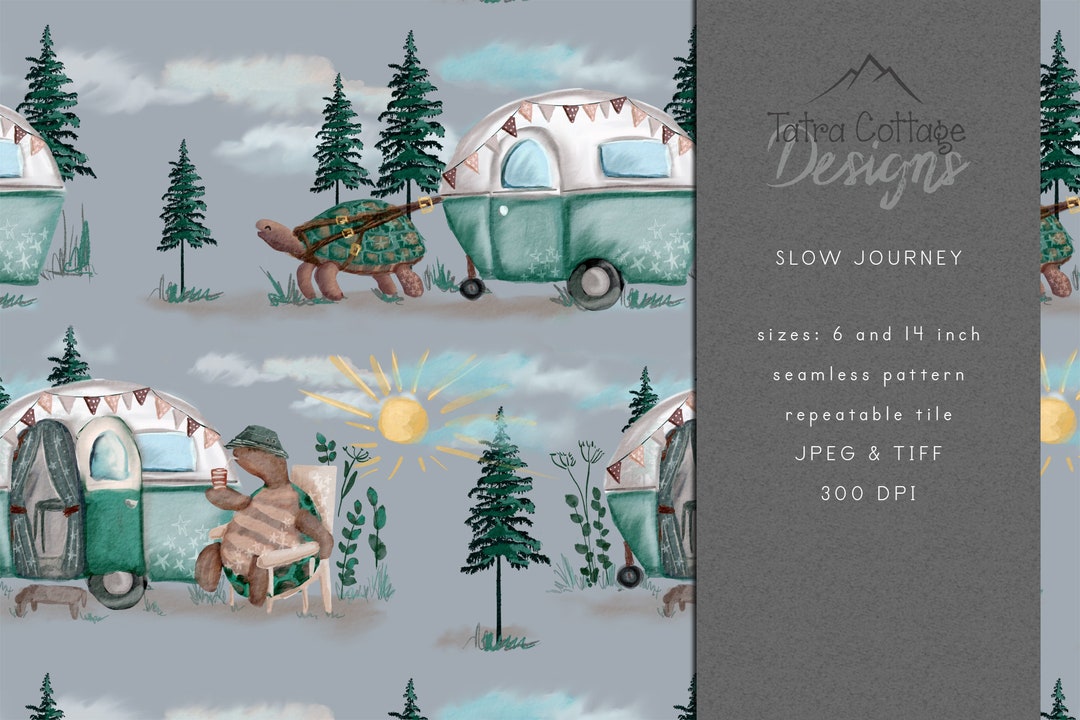 Caravan Seamless Pattern, Campervan Seamless File Surface Pattern ...