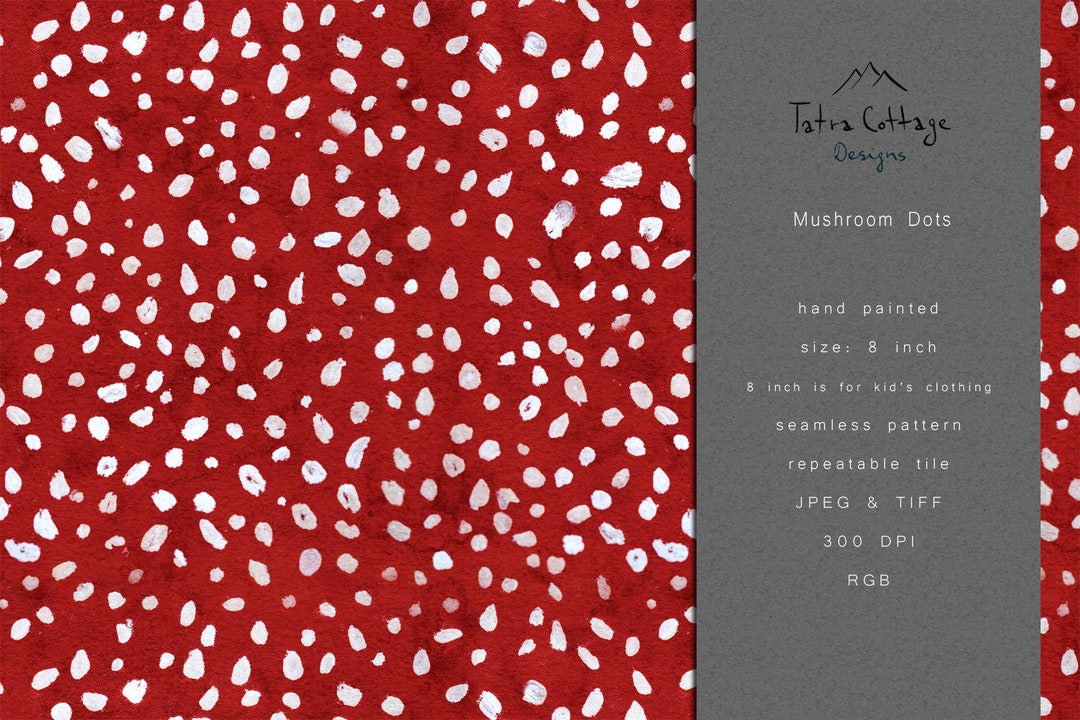 Red Mushroom Fabric Pattern: White Dots Seamless Print (digital ...