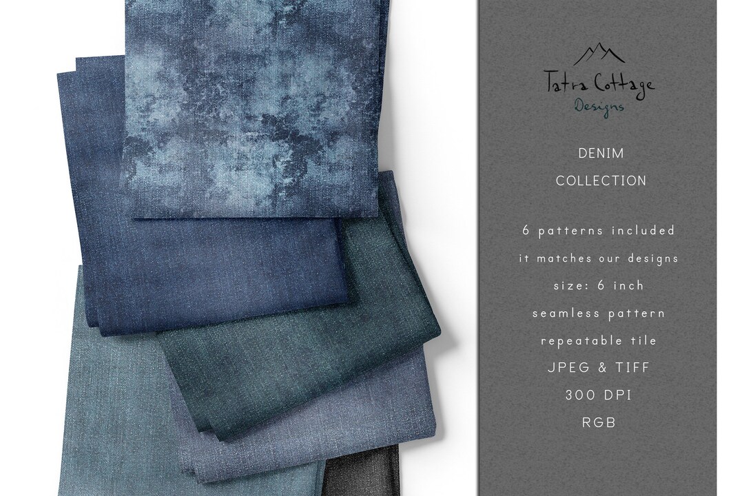 Fake Denim Fabric Print: Bundle Jeans Seamless Patterns (digital ...