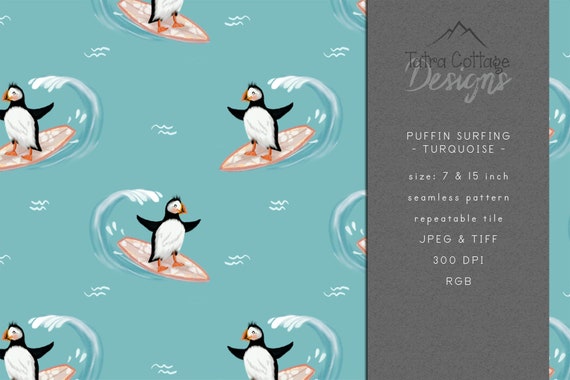 Puffin Seamless Pattern for Fabrics Surfing Surface Fabric | Etsy